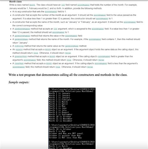 Solved Month Class Write A Class Named Month The Class