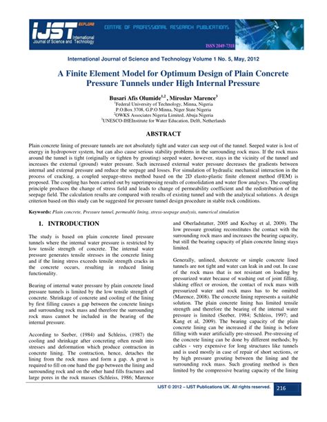 Pdf A Finite Element Model For Optimum Design Of Plain Concrete Pressure Tunnels Under High