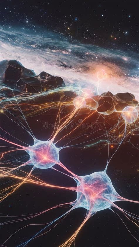 a vast cosmic expanse where stars and galaxies are replaced by neural