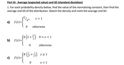 Solved Part III Average Expected Value And SD Standard Chegg