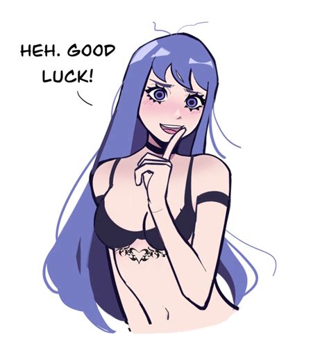 Rule 34 Black Bra Blue Eyes Blue Hair Blush Breasts Chocker Female