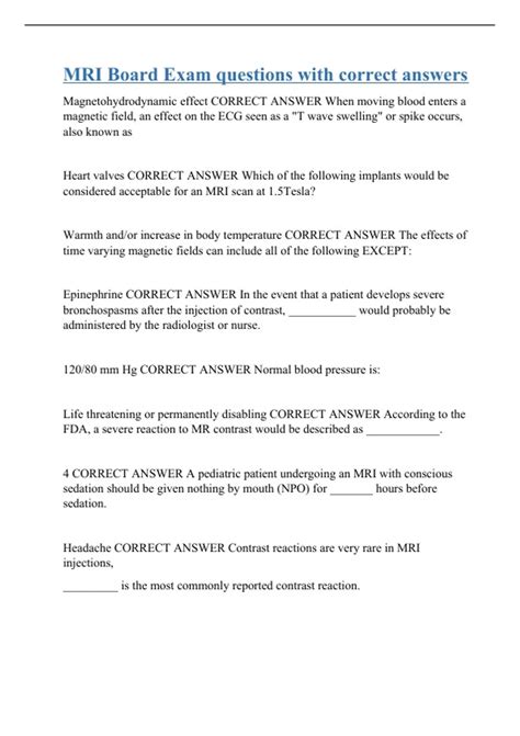 Mri Board Exam Questions With Correct Answers Mri Stuvia Us