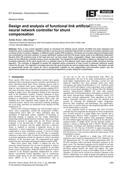 Pdf Design And Analysis Of Functional Link Artificial Neural Network Based Controller For