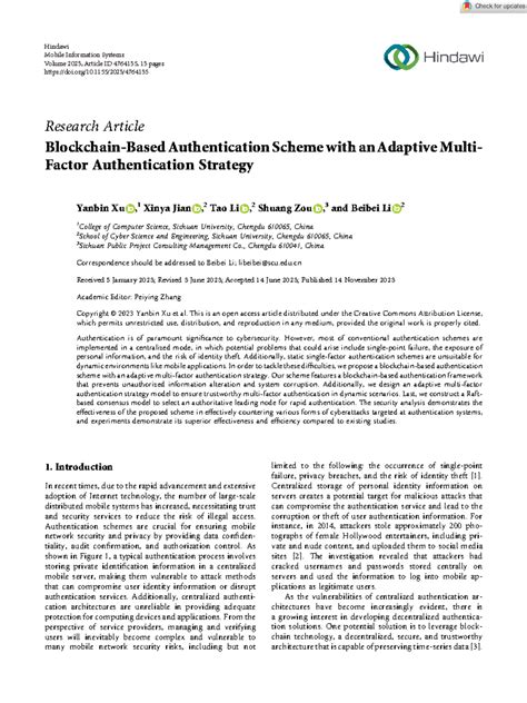 Blockchain‐based Authentication Scheme With An Adaptive Multi‐factor