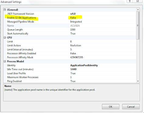 acumatica singapore application pool settings make sure its 64 bit