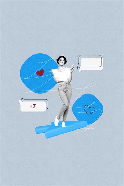 Poster Image Vertical Photo Collage Of Happy Girl Hold Phone Stand