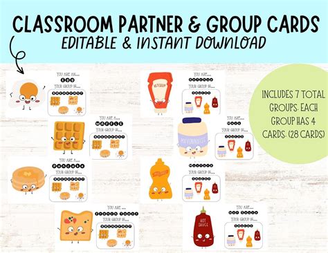 Instant Download Classroom Partner And Group Work Cards Partner Cards