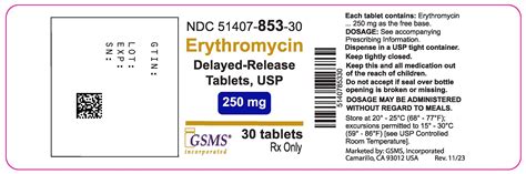 Erythromycin Delayed Release Tablets Usp Rx Only