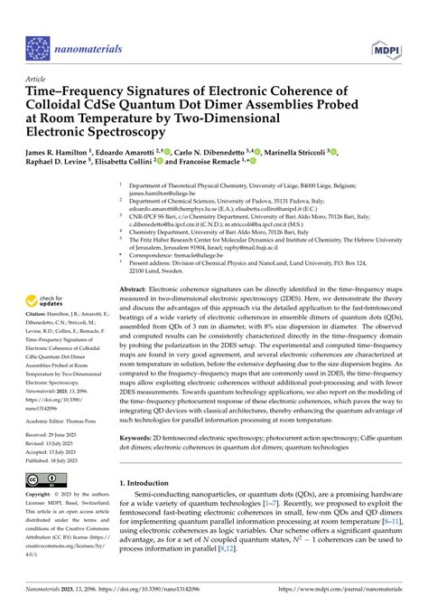 Pdf Time Frequency Signatures Of Electronic Coherence Of Colloidal Cdse Quantum Dot Dimer