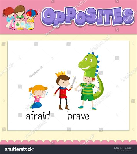 Opposite Words Afraid Brave Illustration Stock Vector Royalty Free 2136406703 Shutterstock