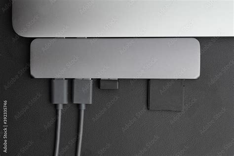 Close Up Photo Of Type C Hub With Cables And SD Card Connected To Laptop Stock Photo Adobe Stock