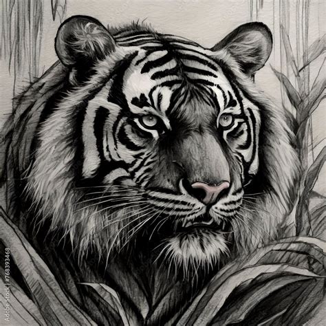 연필로 그린 흑백 호랑이 Stock Illustration Adobe Stock