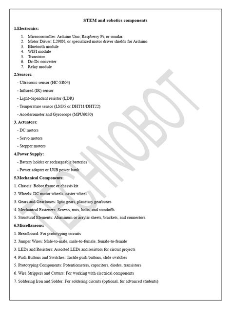 Stem And Robotics Components List Pdf