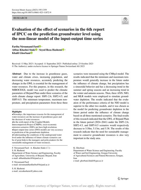 Evaluation Of The Effect Of Scenarios In The 6th Report Of Ipcc On The Prediction Groundwater