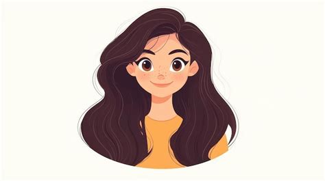 A Cheerful Cartoon Woman With Long Brunette Hair Radiating Joy And