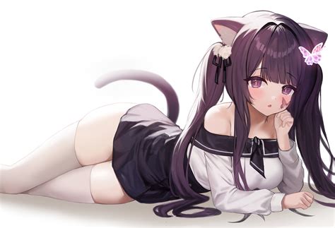 72 Chiri Animal Ears Blush Catgirl Fang Original Purple Eyes Purple