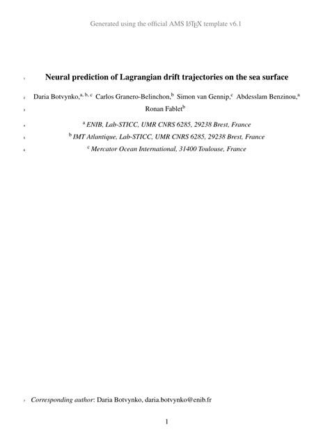 Pdf Neural Prediction Of Lagrangian Drift Trajectories On The Sea Surface