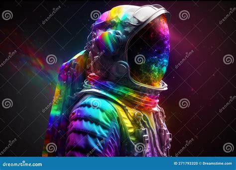 An Astronaut In A Rainbow Spacesuit Against A Black Space Background Generative Ai Illustration