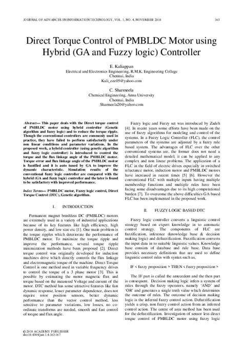 Pdf Direct Torque Control Of Pmbldc Motor Using Hybrid Ga And Fuzzy Logic Controller