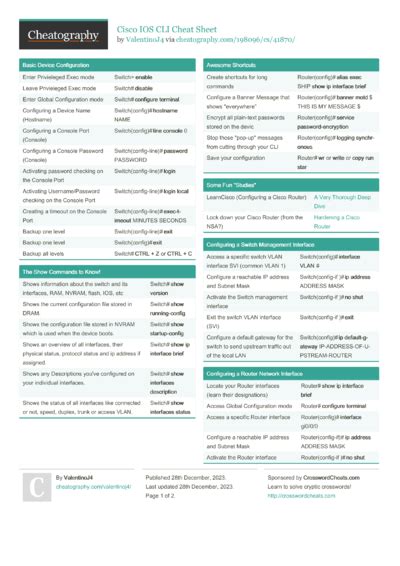 Cisco Ios Dhcp Cheat Sheet By Stephaneb Download Free From