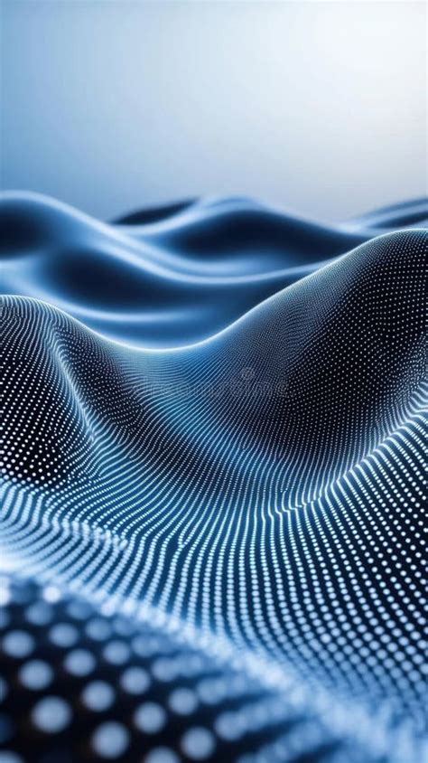 Abstract Digital Landscape With Flowing Blue Waves And Glowing Dots Ai Stock Image Image Of