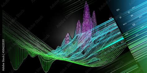 Abstract Background With Bending Color Grid And Lines On Dark Visual Presentation Of Analytics