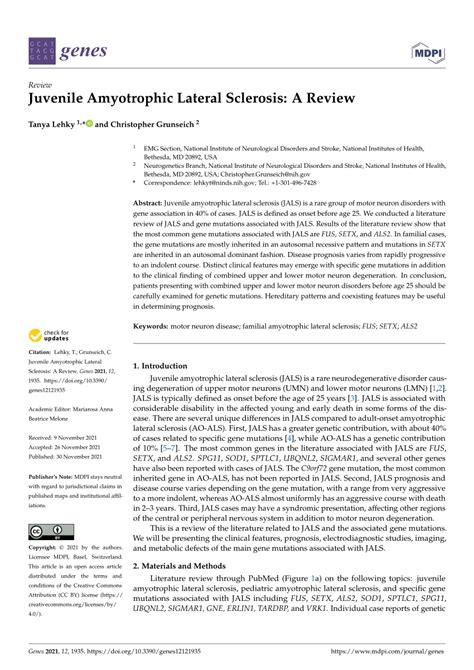 Pdf Juvenile Amyotrophic Lateral Sclerosis A Review