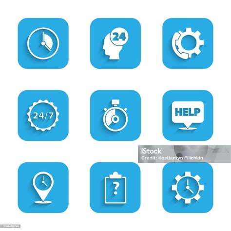 스톱워치 물음표가 있는 클립보드 시간 관리 말풍선 텍스트 도움말 위치 시계 24시간 시계 전화 지원 및 아이콘을 설정합니다 벡터 24에 대한 스톡 벡터 아트 및 기타 이미지