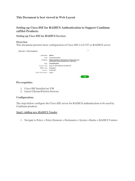 Integration Of Cisco Ise With Cnpilot Aps Pdf Radius Computer Networking