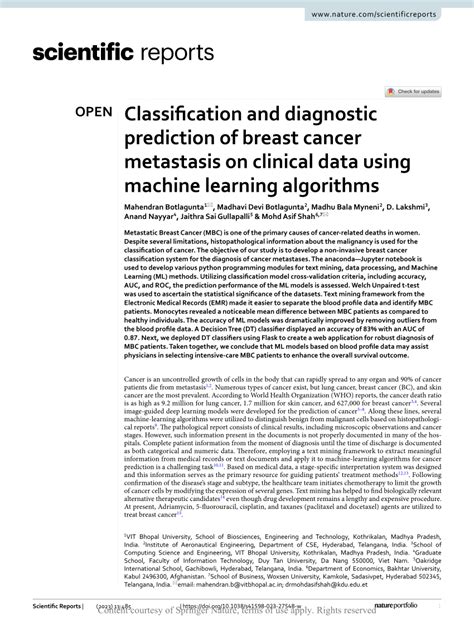 Pdf Classification And Diagnostic Prediction Of Breast Cancer