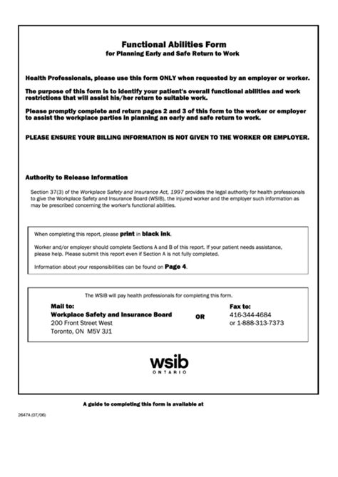 Fillable Functional Abilities Form Wsib Printable Pdf Download