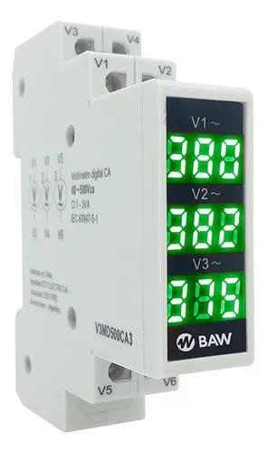 Voltimetro Digital Trifasico Verde 1 Modulo Din Baw V3md500