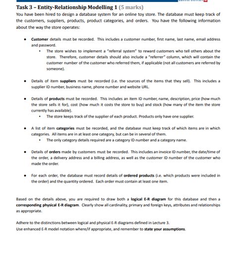 Solved Task Entity Relationship Modelling Chegg