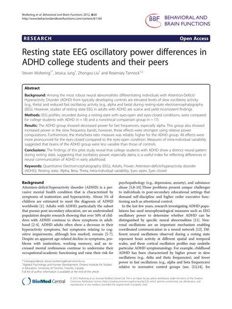 Pdf Resting State Eeg Oscillatory Power Differences In Adhd College