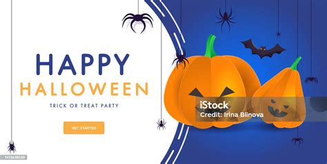 할로윈 얼굴이있는 3d 종이 호박으로 템플릿을 디자인하십시오 파란색 배경 10월에 대한 스톡 벡터 아트 및 기타 이미지 10월 3차원 형태 가을 Istock