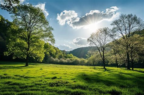 Premium Photo Field Of Green Grass And Perfect Sky And Trees