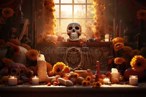 Altar Of Symbolic Masks And Cultural Stock Illustration Illustration