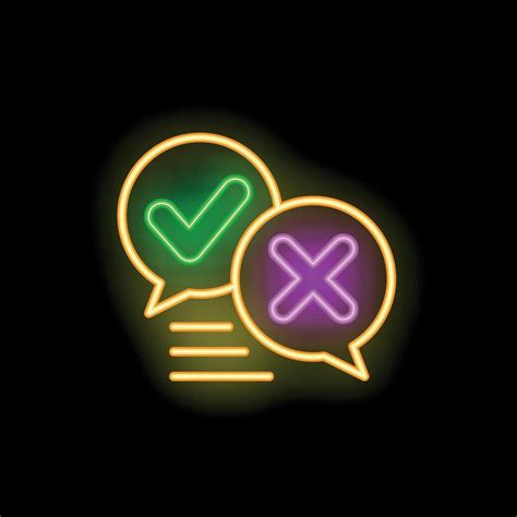 Neon Speech Bubbles Showing Checkmark And Cross Sign Representing Decision Making Process