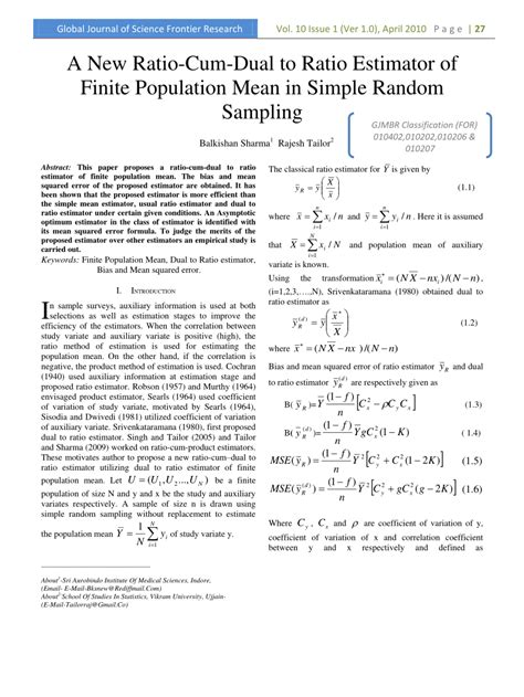 Pdf A New Ratio Cum Dual To Ratio Estimator Of Finite Population Mean