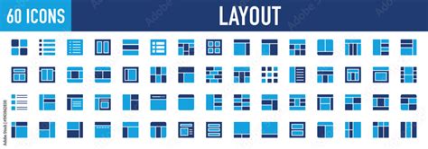 Set Of 60 Layout Blue Icon Apps List Items Partition Categories Three Lines List Align