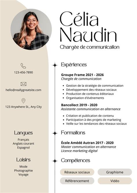 Exemples De Cv Canadiens Gratuits à Personnaliser Canva
