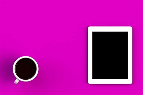 커피 컵 핑크 배경에 타블렛으로 상위 텍스트 Copyspace 보기 3d 렌더링 0명에 대한 스톡 사진 및 기타 이미지 0명 공란 노트북 Istock