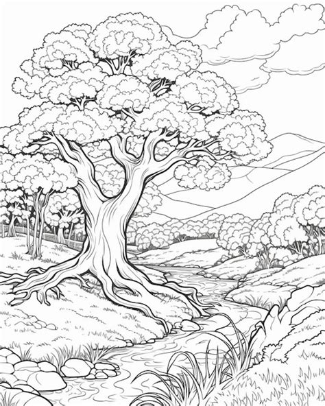 Adult Coloring Book With Tree Pages Premium AI Generated Image