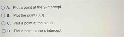solved a plot a point at the y intercept b plot the point 0 0 c