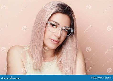 Young Adult Woman With Long Hair And Glasses Front View Portrait Photography With Copy Space