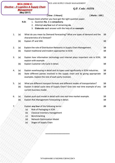 University Of Mumbai M C A Sem V Elective 2 Logistics And Supply Chain Management Old