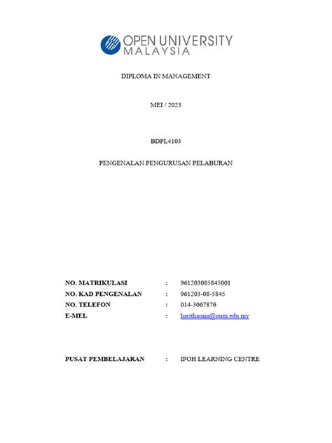 Bdpl4103 Assignment Pengenalan Pengurusan Pelaburan Pdf