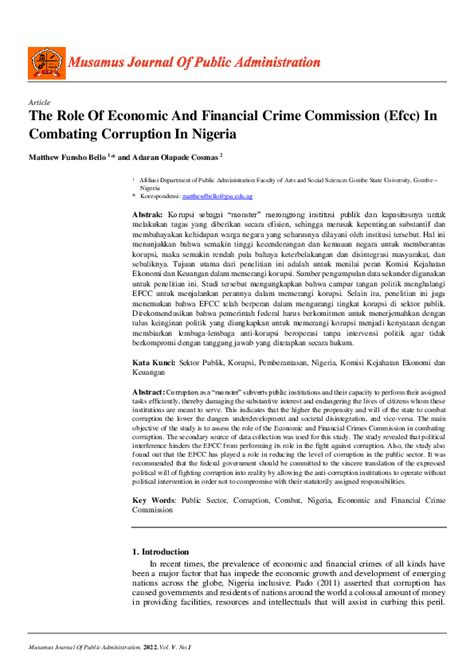 Pdf The Role Of Economic And Financial Crime Commission Efcc In