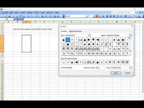 Insert Symbol Excel