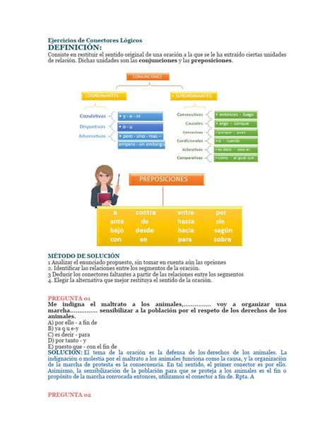 Ejercicios De Conectores Lógicos Y Respuestas Pdf Oración